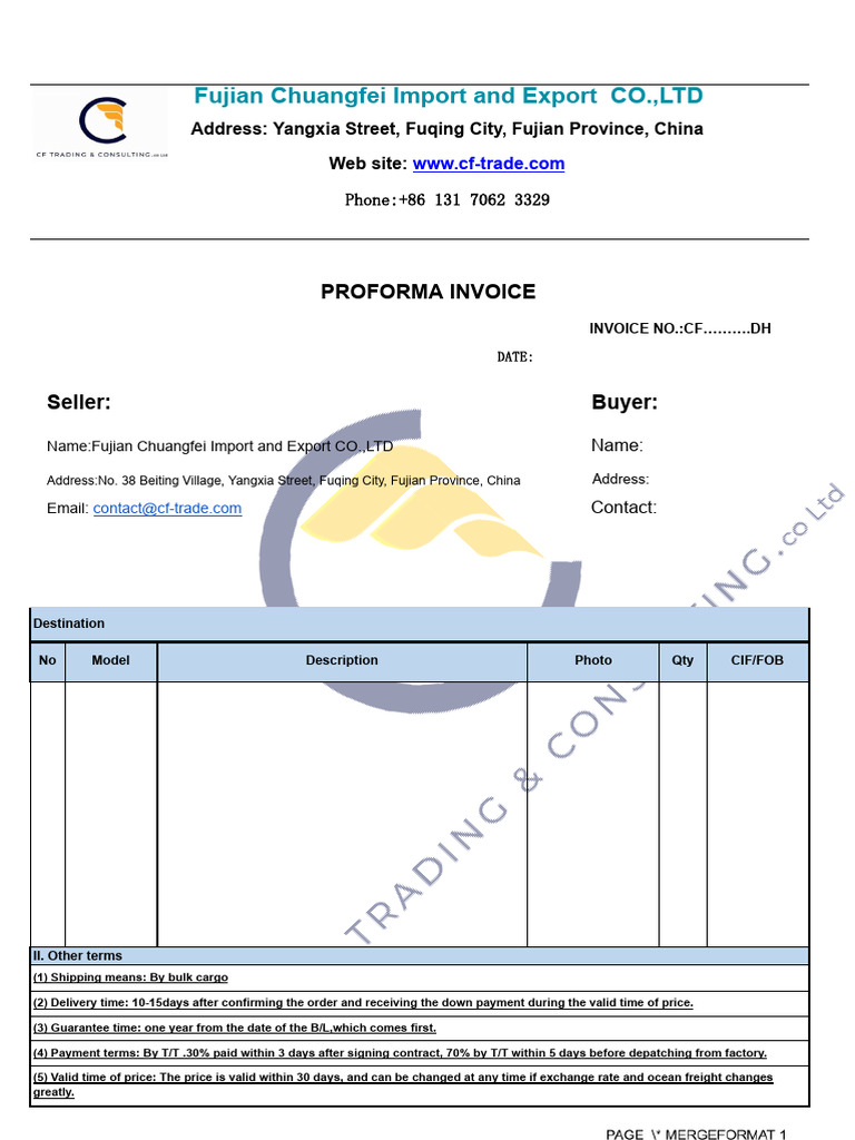 Template de Facture Pro Forma | PDF