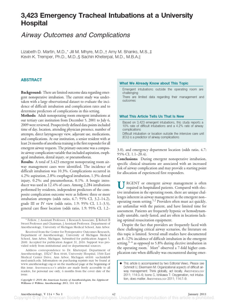 3,423 Emergency Tracheal Intubations at a.14 | PDF | Clinical Medicine ...