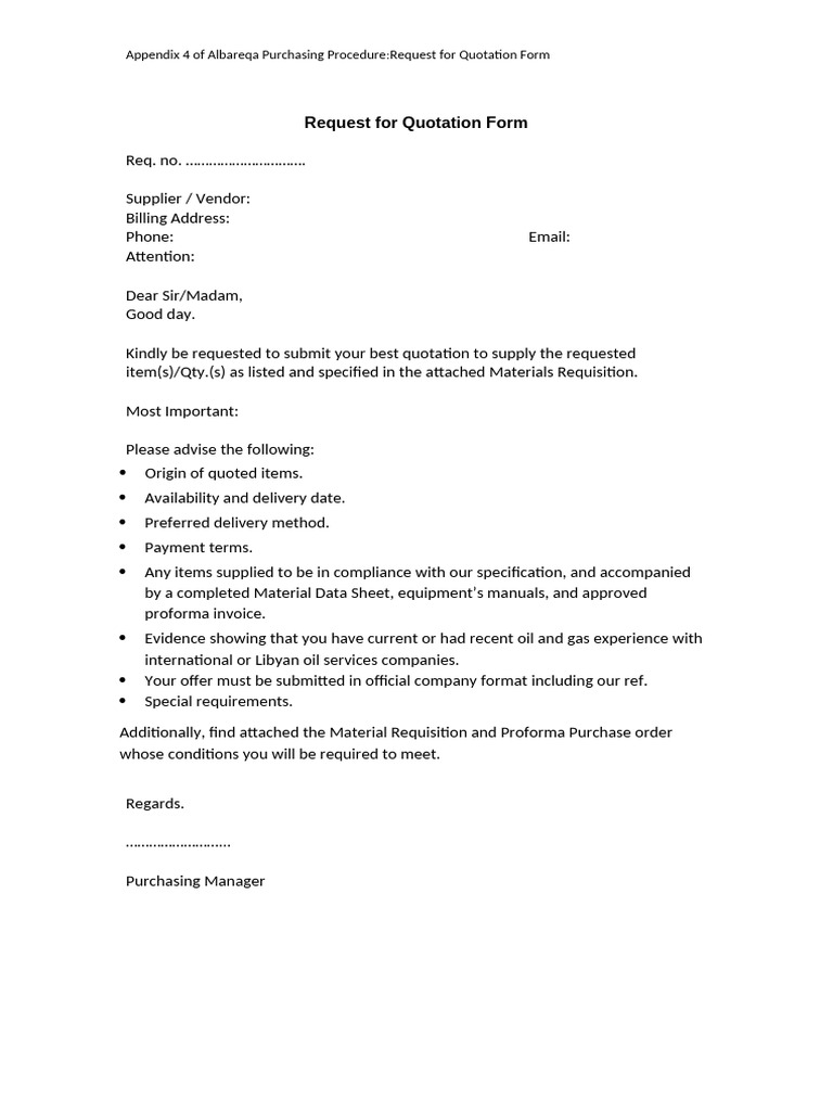 4 - Request For Quotation Form | PDF