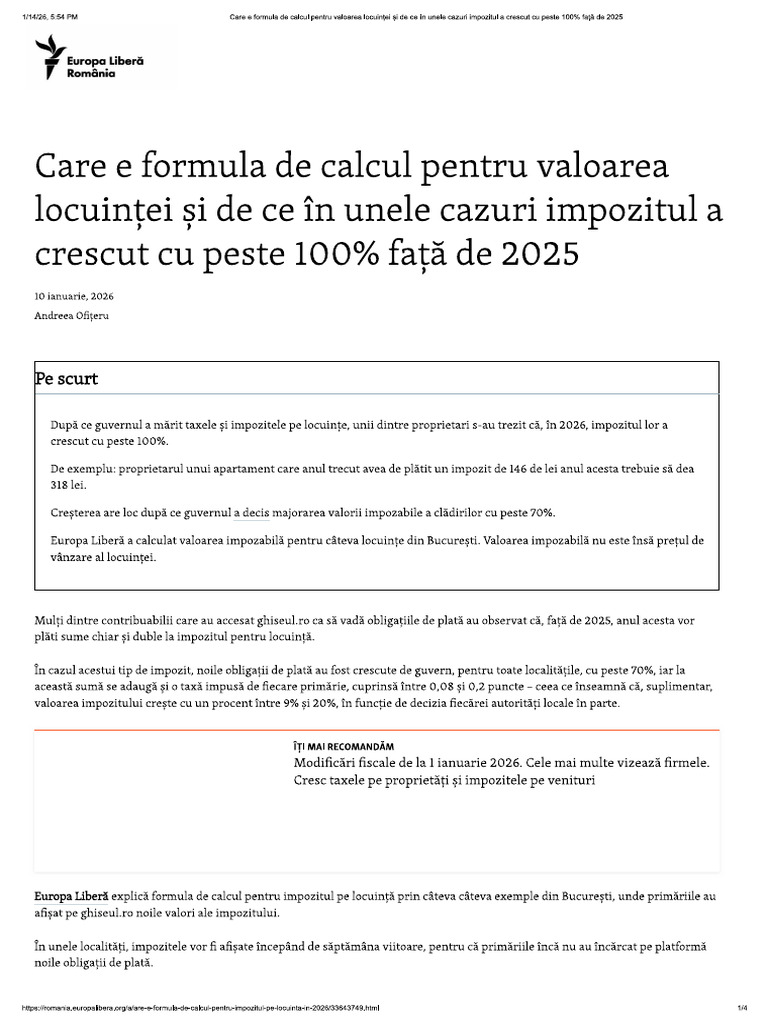 Formula de Calcul Pentru Impozit Cod Fiscal 2026 | PDF
