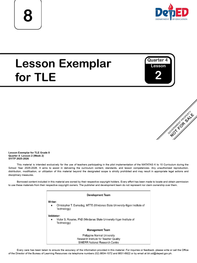 Q4 LE TLE 8 Lesson 2 Week 2 | PDF | Plumbing | Pipe (Fluid Conveyance)