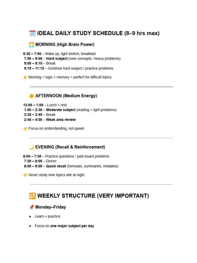 Tips Study Schedule for Board Exam | PDF