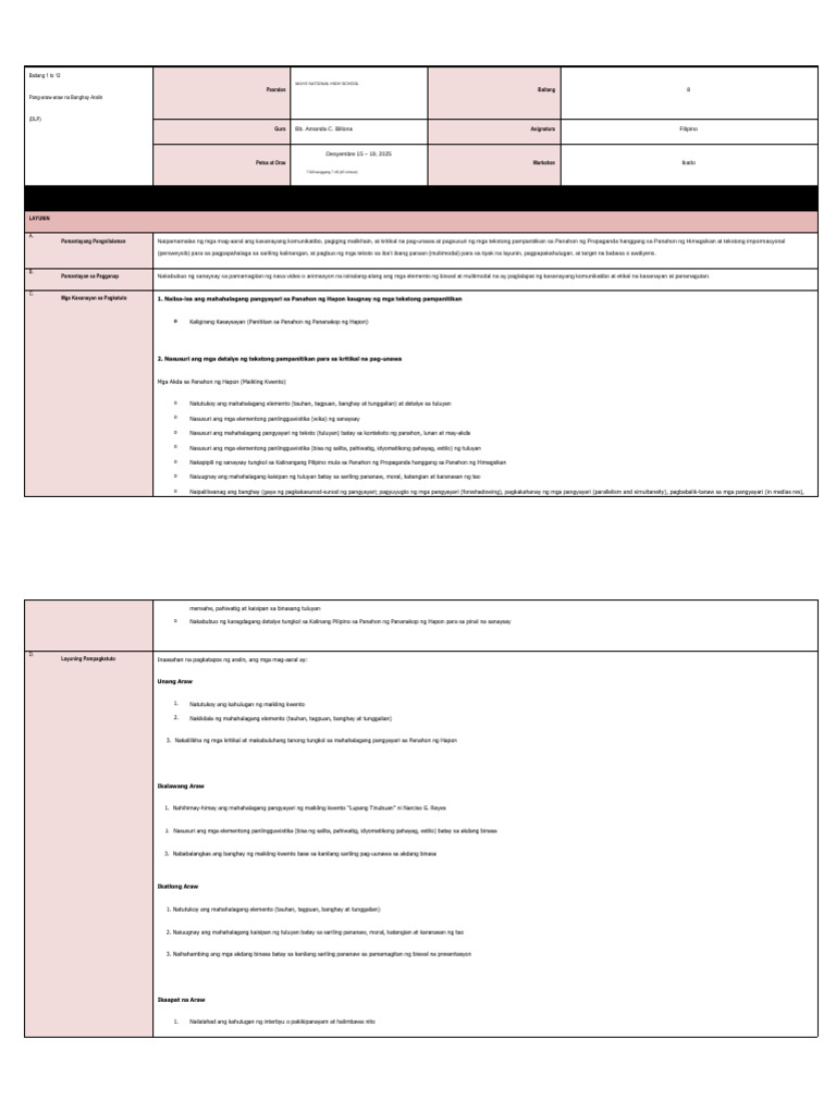 DLP-for-MATATAG-8 3rd QUARTER WEEK 6 | PDF