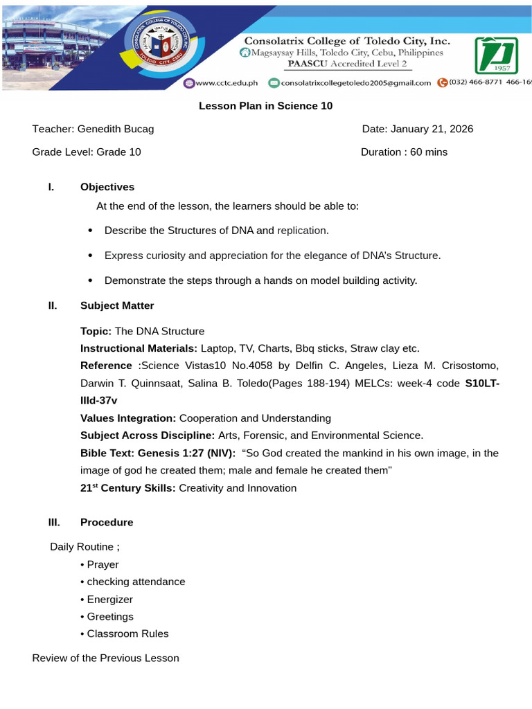 DNA Structure Lesson PLan Final | PDF | Dna | Nucleotides