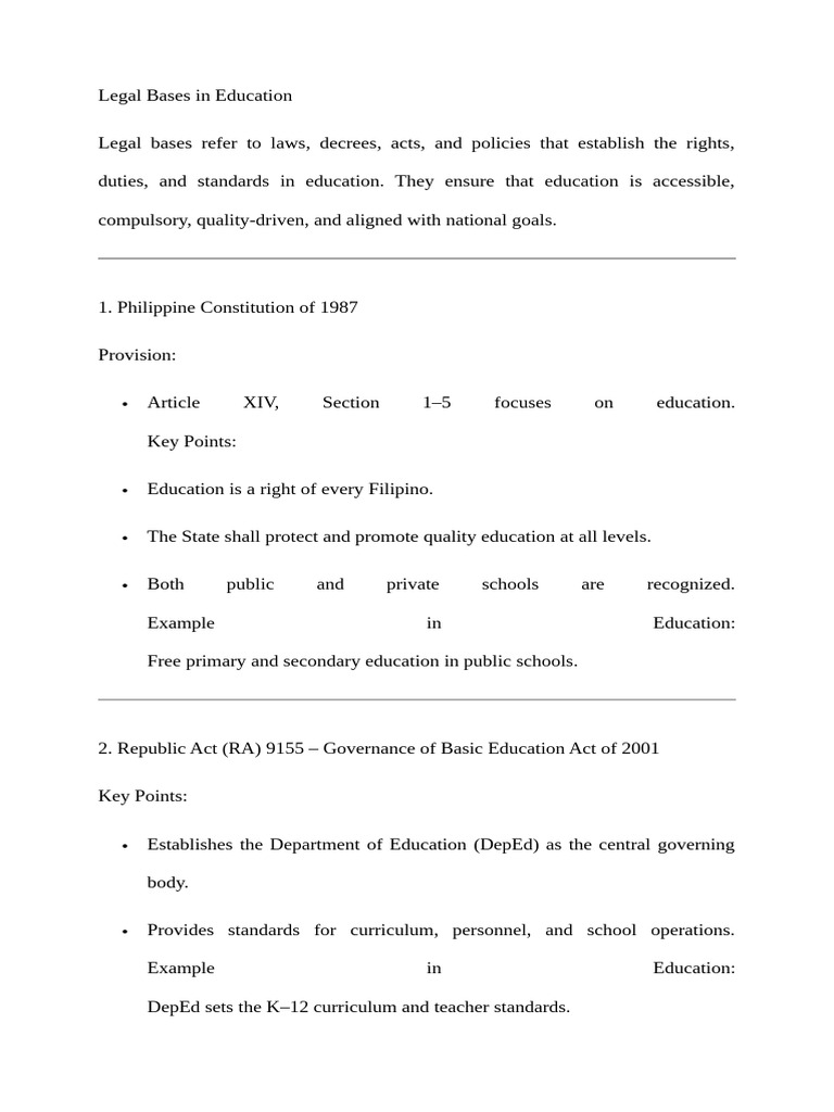 Legal Bases in Education | PDF | Teachers