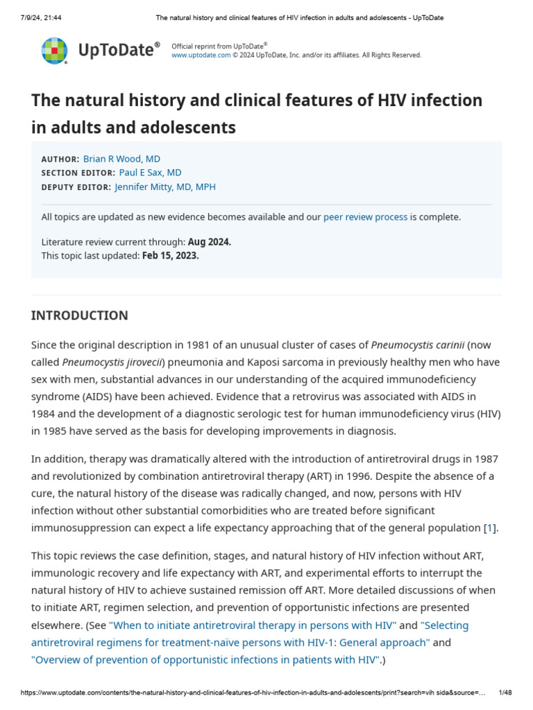 The Natural History and Clinical Features of HIV Infection in Adults ...