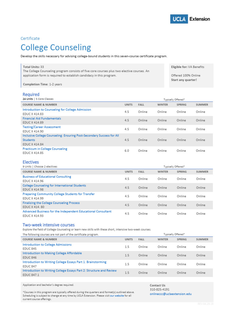 Ucla Extension College Counseling Certificate Planner | PDF | College ...