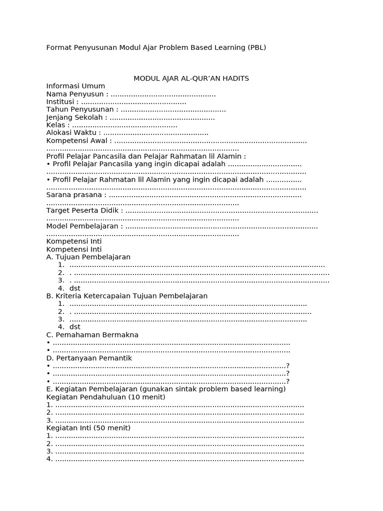 Format Penyusunan Modul Ajar Problem Based Learning | PDF