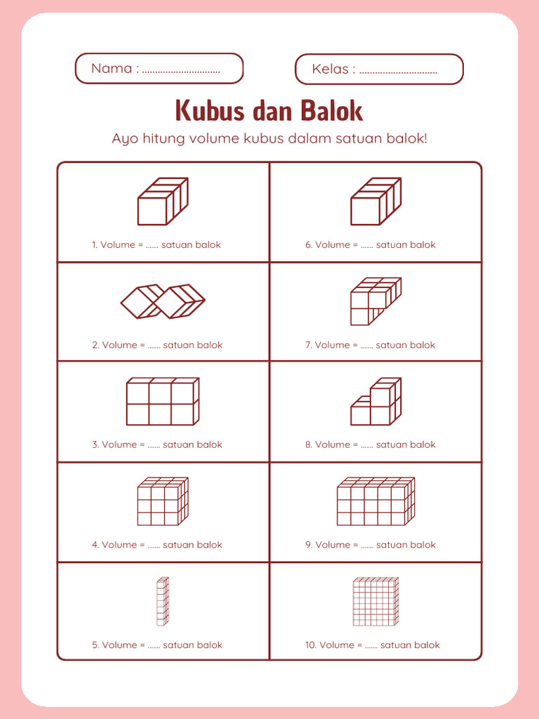 Lembar Kerja Volume Satuan Kubus Dan Balok Matematika Merah Marun ...