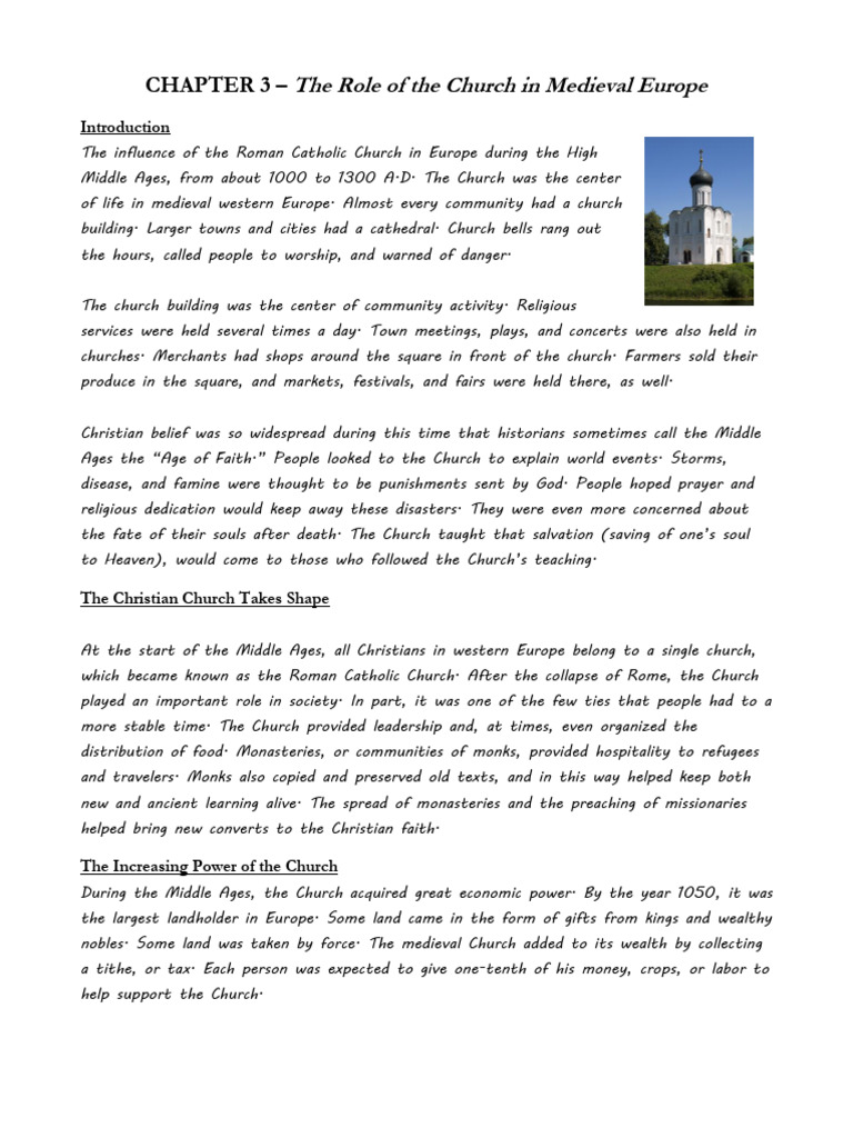 Role of Church in Medieval Europe Handout | PDF | Sacraments | Catholic ...