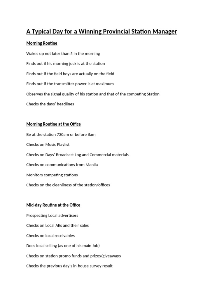 A Typical Day of a Winning Station Manager | PDF