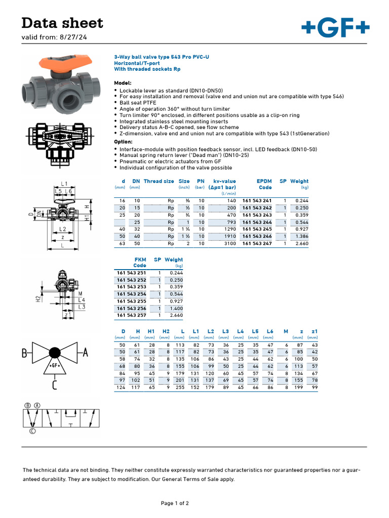Gfps-datasheet-3-Way Ball Valve Type 543 Pro PVC-U-161543244 | PDF ...