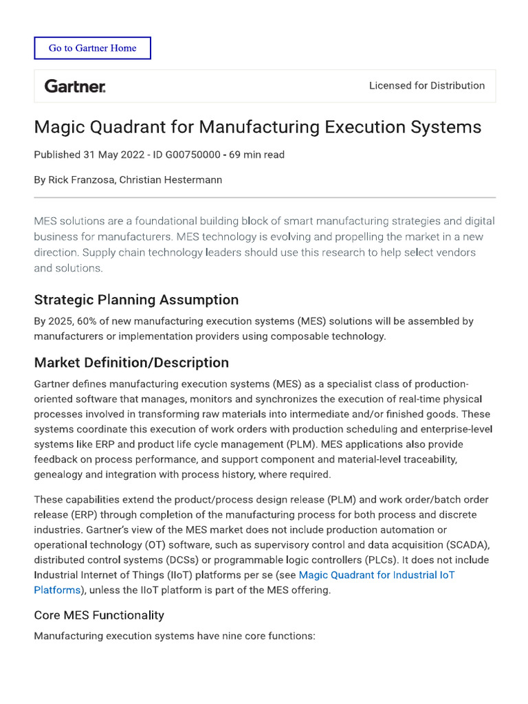2022 Magic Quadrant for MES | PDF