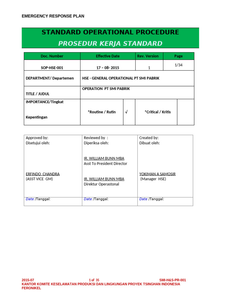 Sop Emergency Response Plan 2 | PDF