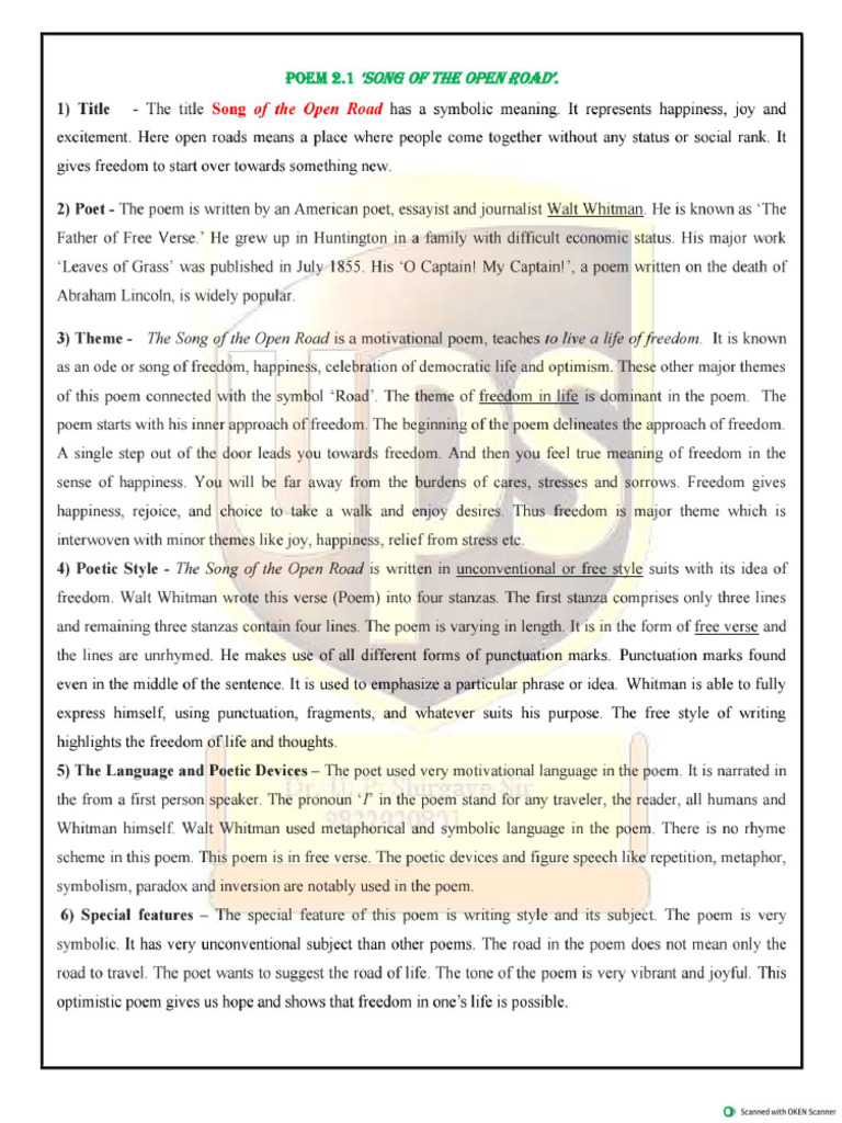 STD 12th English Appreciation of Poems (Dr. Uday Shirgave 2020) | PDF
