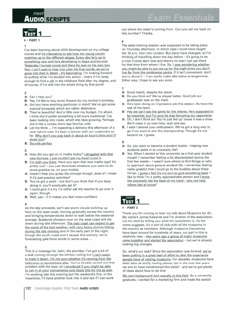 Exam Essentials Practice Tests 1 (Audio Scripts) (2) | PDF