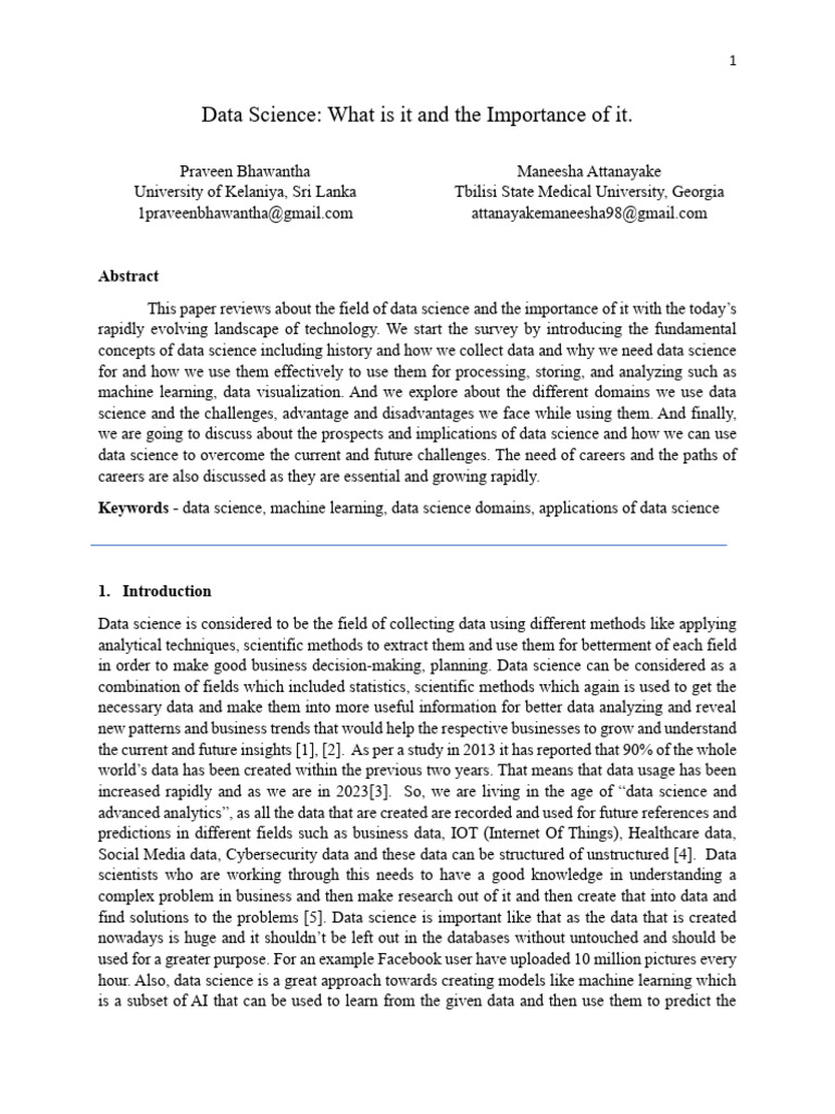 Data Science and Its Importance | PDF | Data Analysis | Data Science