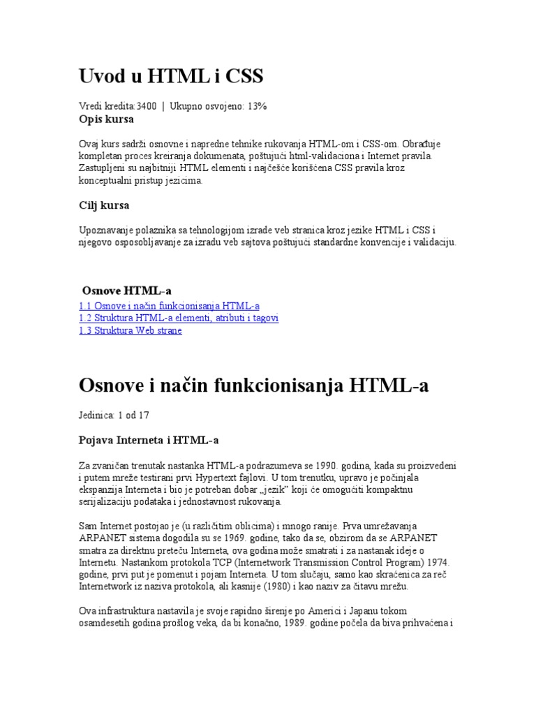 Uvod U HTML I CSS Skripta | PDF