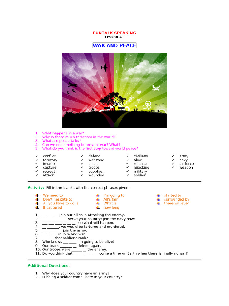 Lesson 41 - War and Peace | PDF