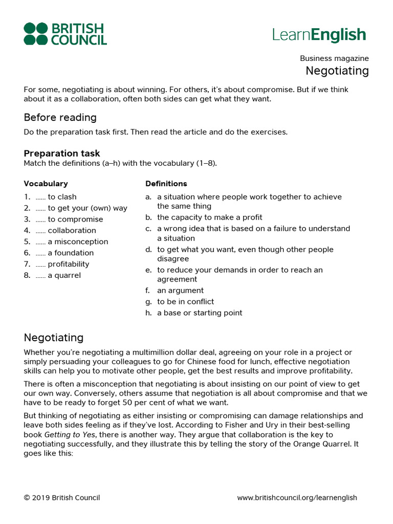LearnEnglish Business Magazine Negotiating (2) | PDF | Negotiation ...