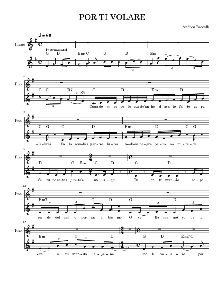 Por Ti Volare Andrea Bocelli LetraAcordes 1767930342366 | PDF