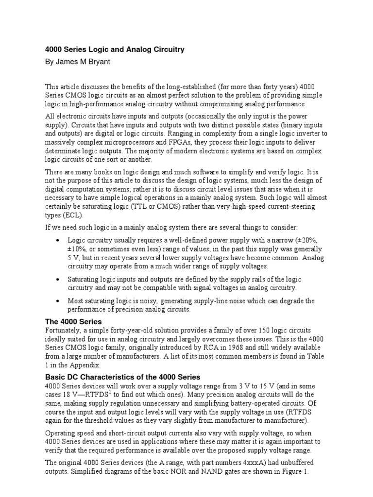 4000 Series Logic and Analog Circuitry | PDF | Cmos | Electronic Circuits