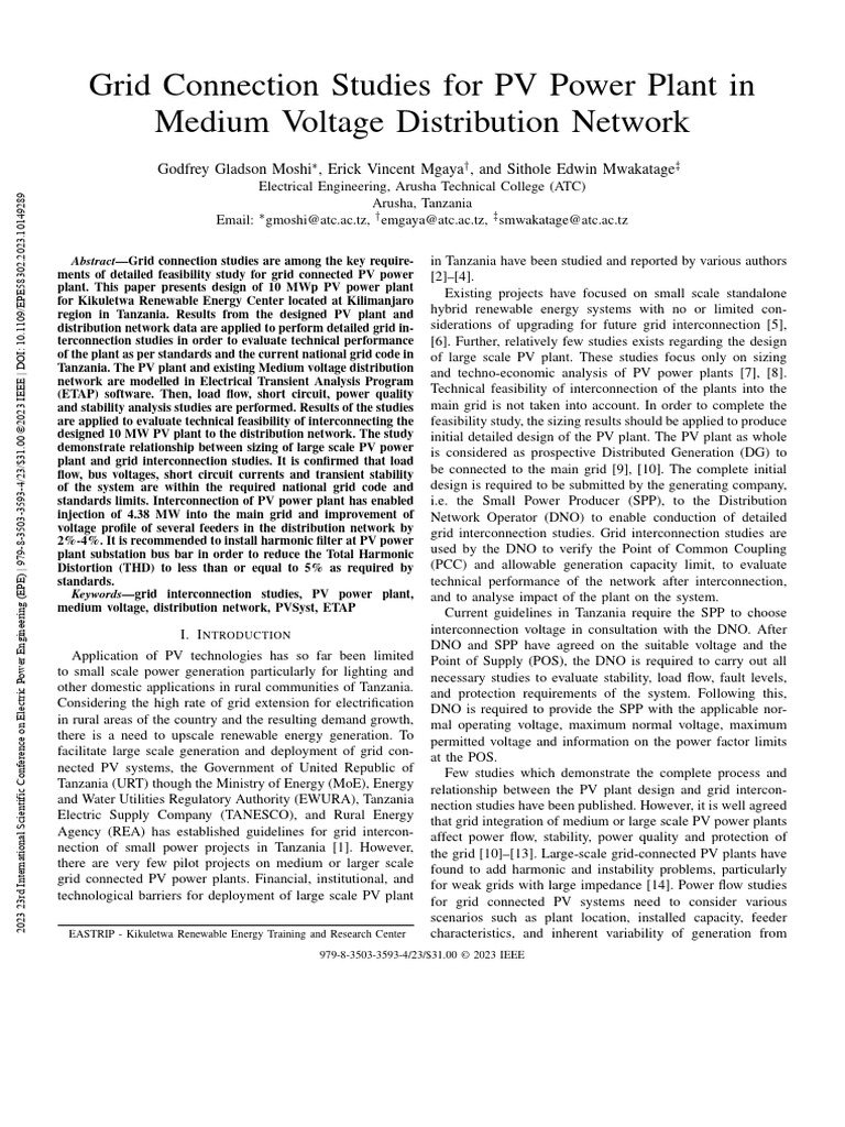 Grid Connection Studies For PV Power Plant in Medium Voltage ...