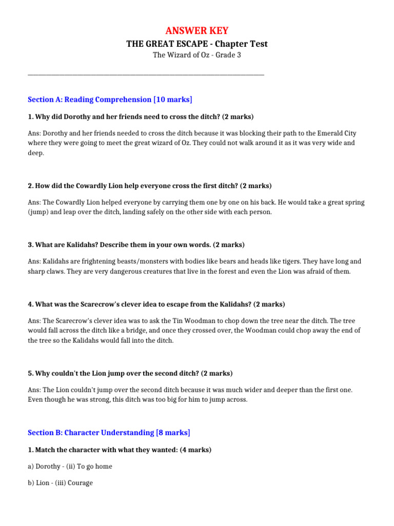 Answer Key The Great Escape Rachit | PDF | Cowardly Lion | Tin Woodman