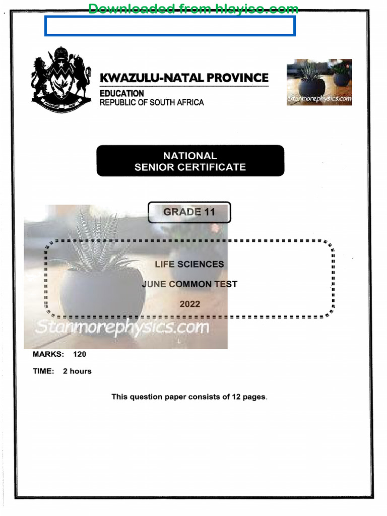LIfe Sciences Grade 11 June 2022 QP and Memo Hlayiso.com | PDF ...
