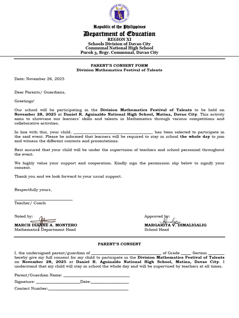 DFOT Parents Consent Form | PDF