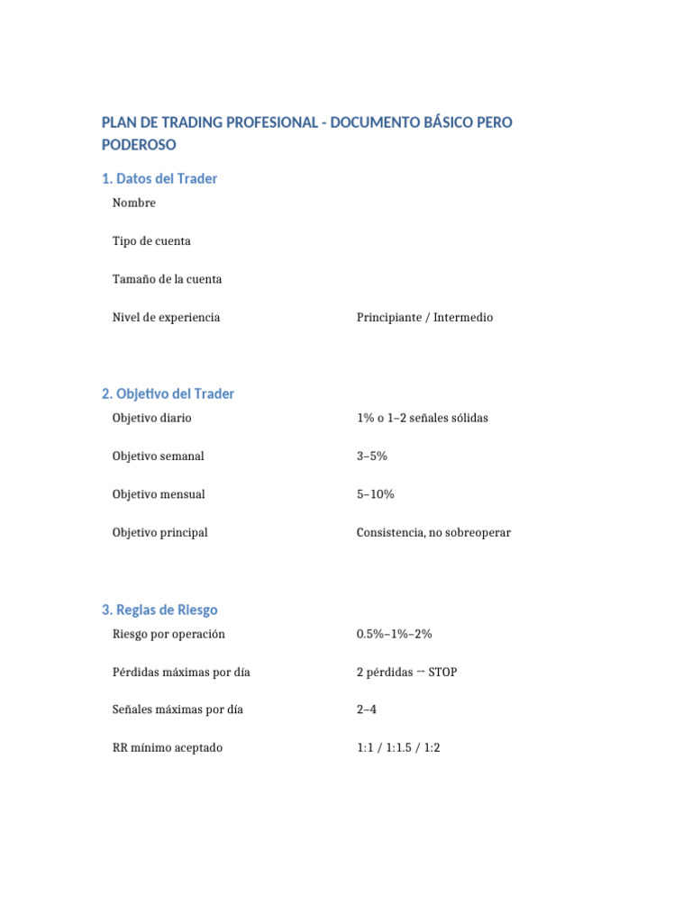 Plan de Trading EDITABLE | PDF