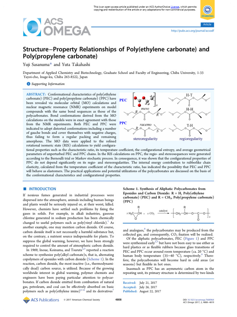 Structure Property Relationships of Poly(Ethylene Carbonate) and Poly ...