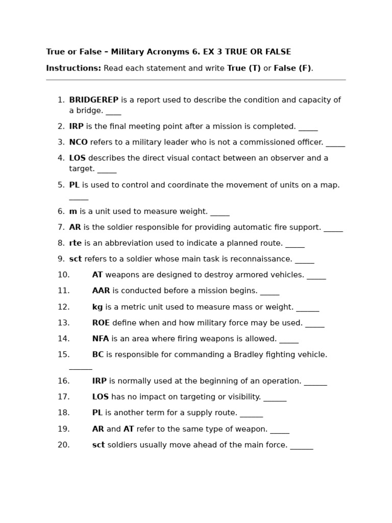True or False Acronyms 6. Ex 3 | PDF