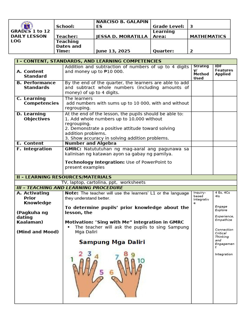 Math Demo in Grade 3 Seminar | PDF | Mathematics | Learning