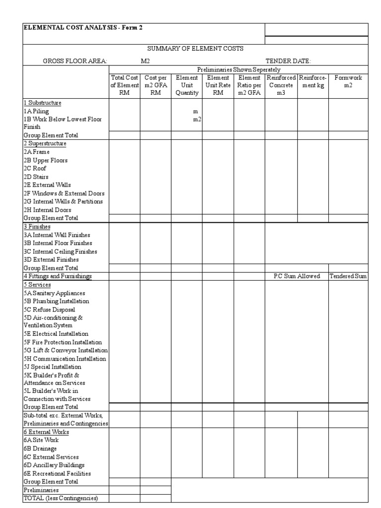 Blank Form Elemental Cost Analysis (ECA) - Form 2 | PDF | Science & Mathematics | Computers