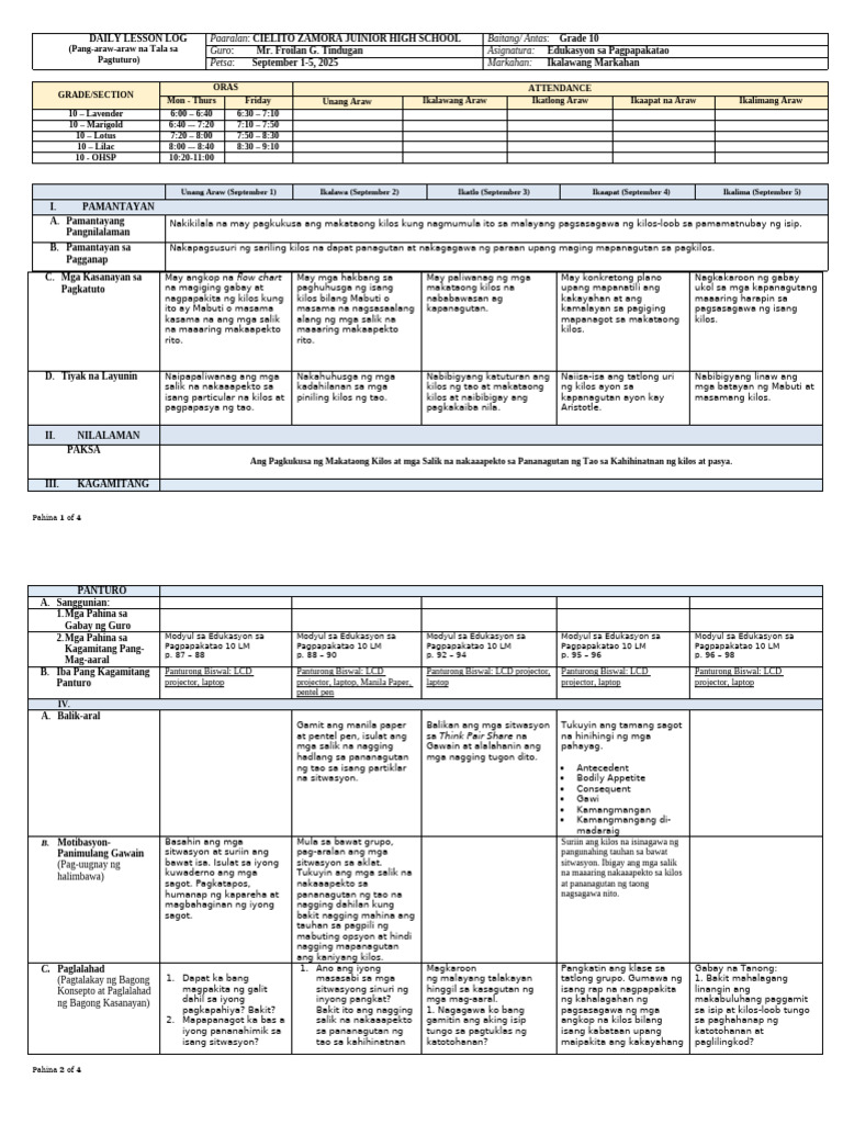 Daily Lesson Log For Esp 10 Module 5 | PDF
