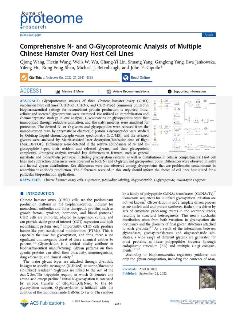 2022 Comprehensive Glycoproteomic Analysis CHO Cell Lines | PDF ...