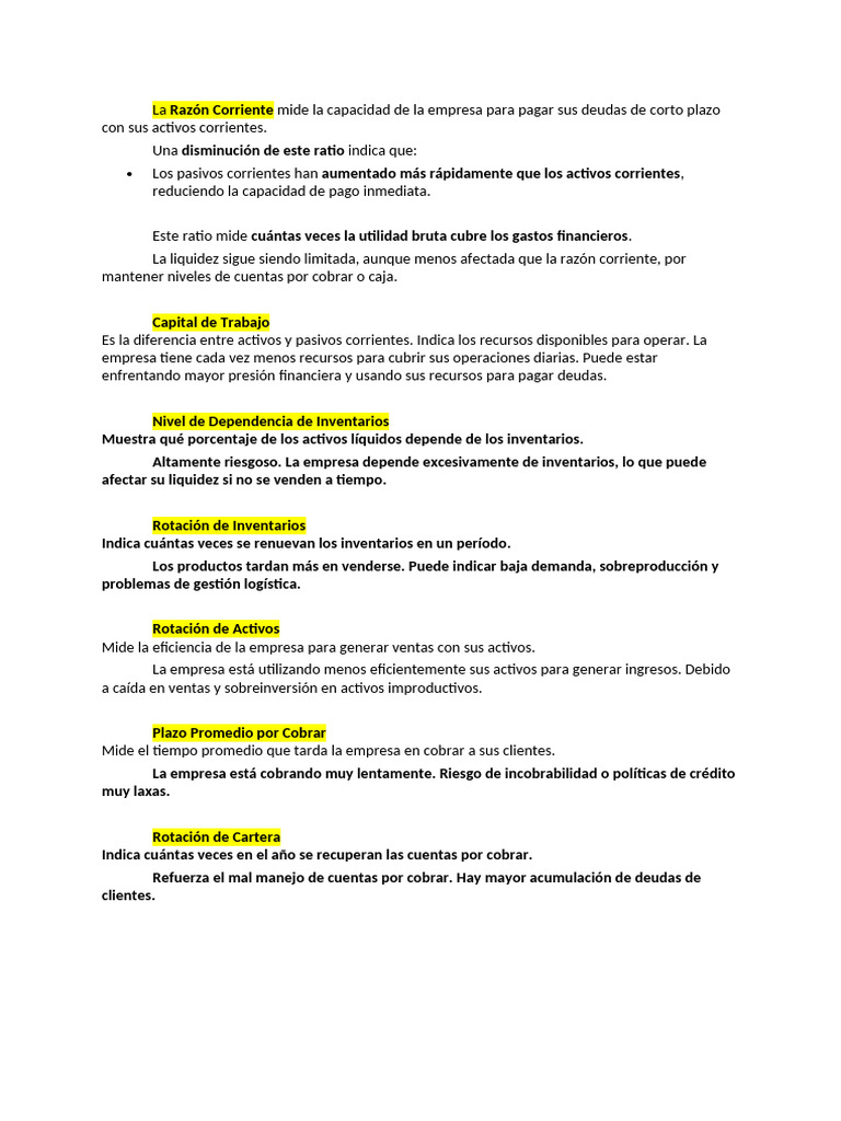 La Razón Corriente Mide La Capacidad de La Empresa Para Pagar Sus ...