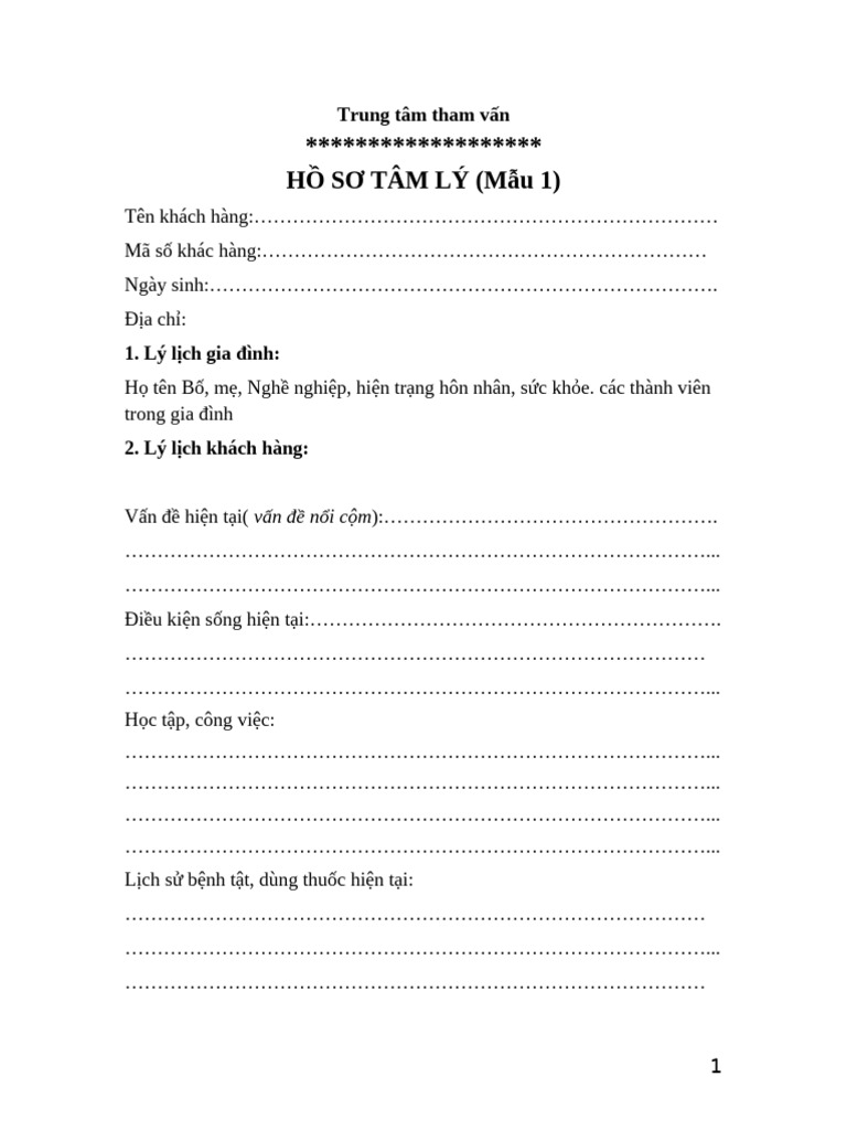 Mau Ho Sơ Tam Ly Tham Khao | PDF