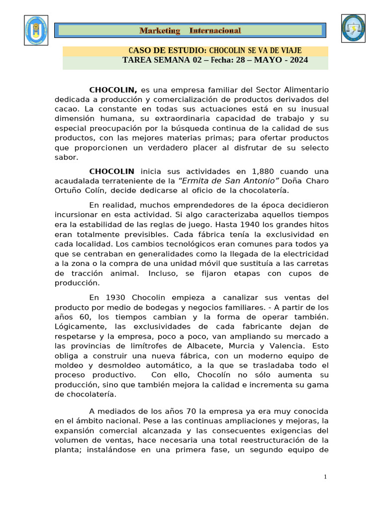 01 Caso de Estudio Chocolin Se Fue de Viaje | PDF | Exportaciones ...