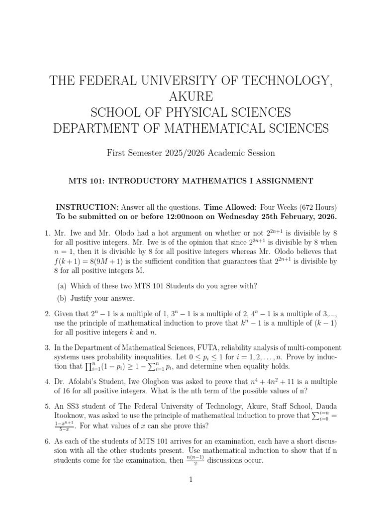 MTS 101 Assignment - 20252026 | PDF | Mathematical Objects | Discrete ...