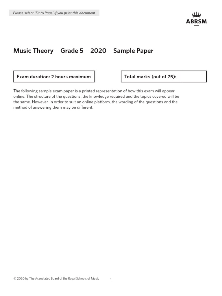 Music Theory Grade 5 Sample Paper 200722 (1) | PDF | Interval (Music ...
