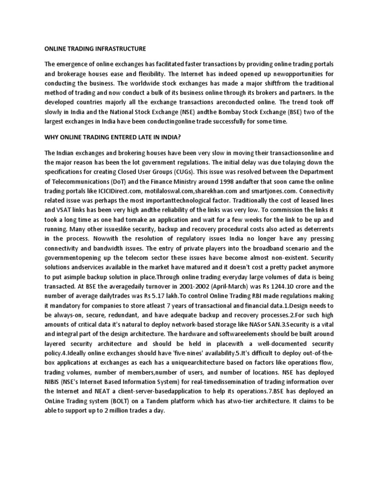 Online Trading Infrastructure in India | PDF | Investing Online | Banks