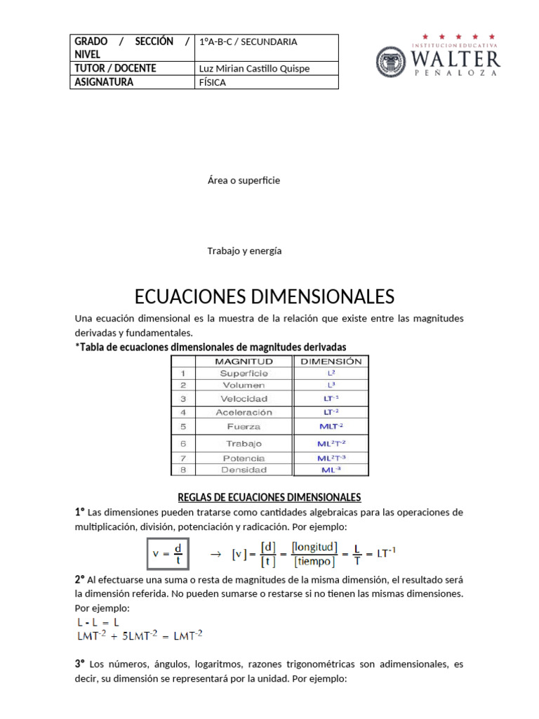 3-1° Ecuaciones Dimensionales | PDF