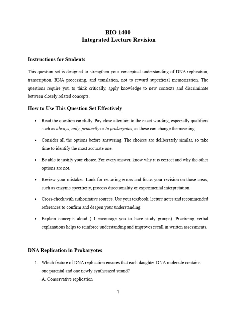 BIO 1400 - Revision - Term 2 - 2025 - 250811 - 061931 | PDF | Dna ...