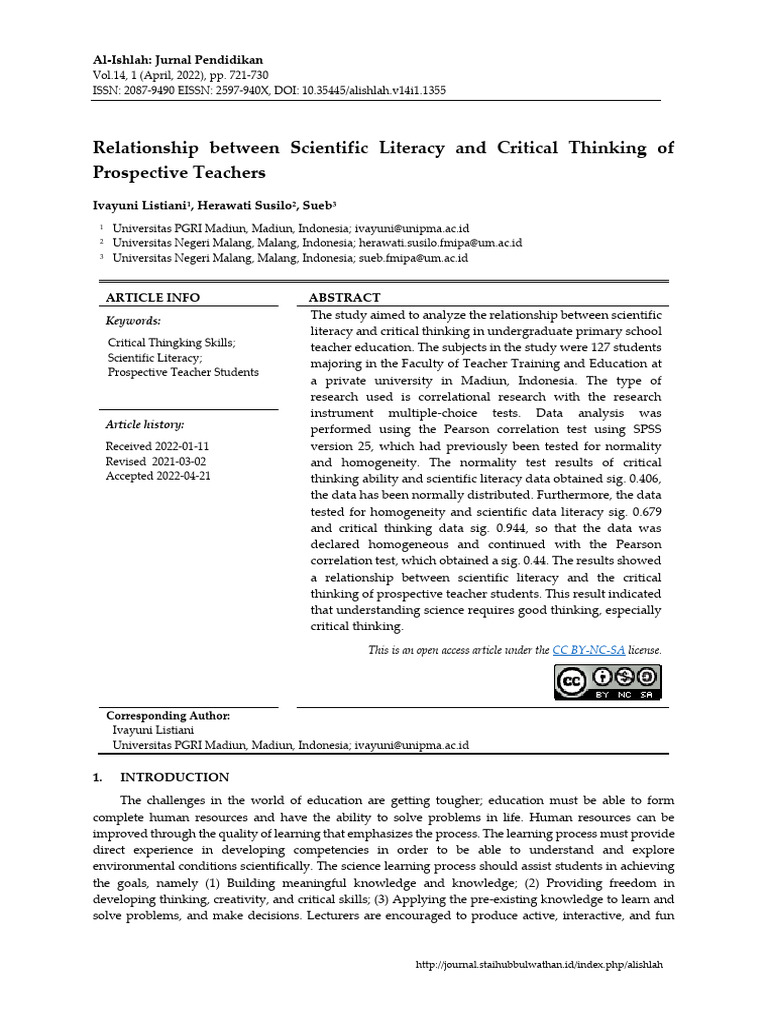 Relationship Between Scientific Literacy and Criti | PDF | Critical ...