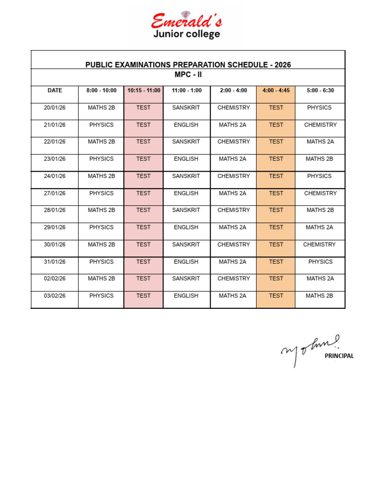 Sr. MPC Public Exams Preparation Schedule - 2026 | PDF