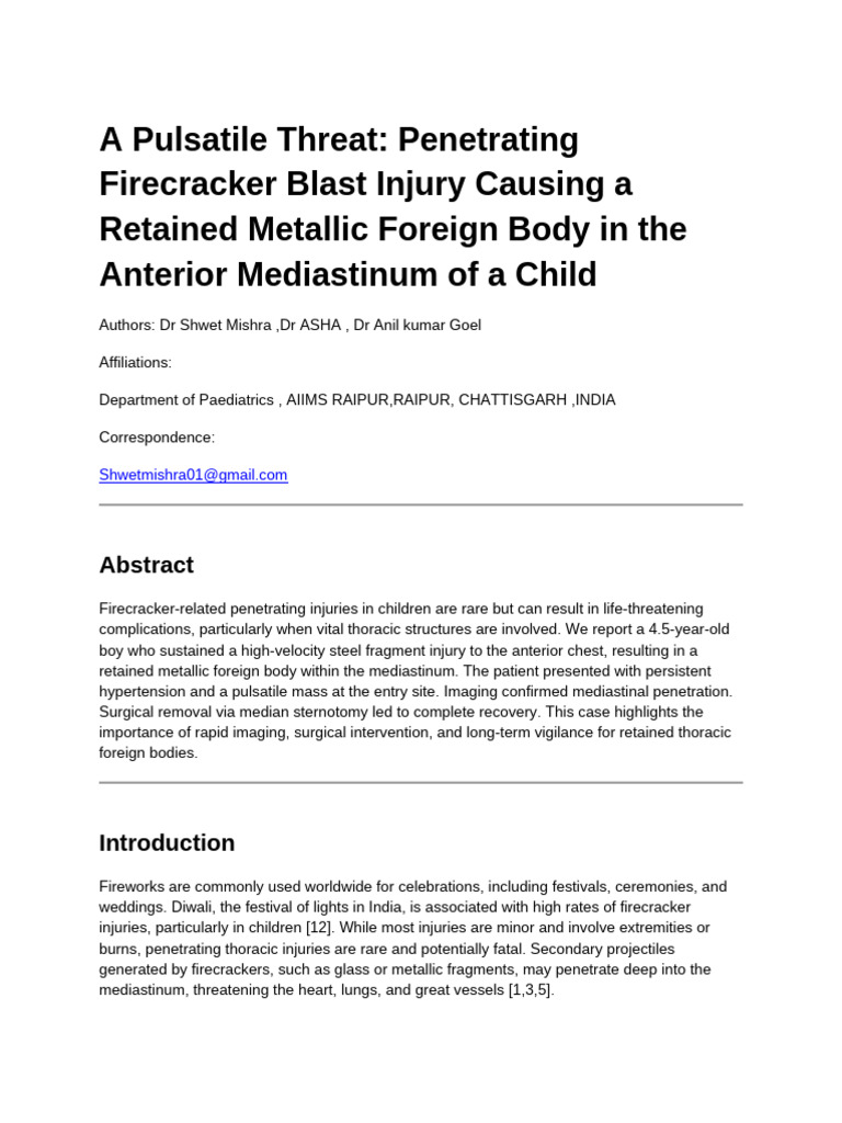 Foreign Body in Mediastinum Fire Cracker | PDF | Medical Specialties ...