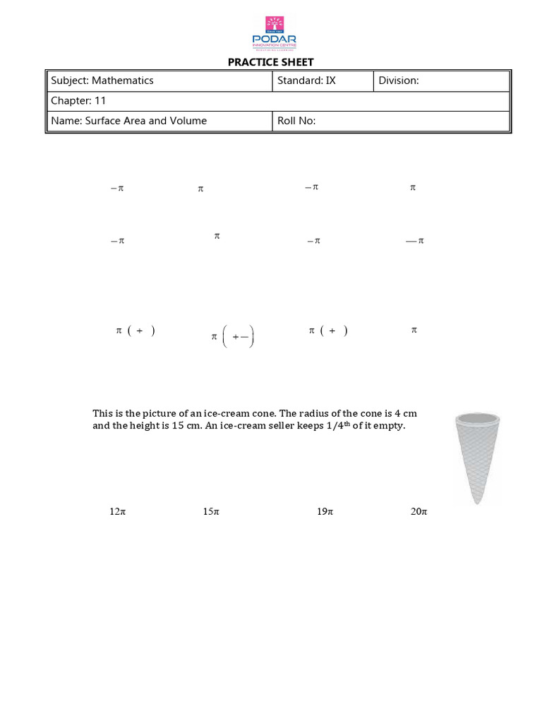 1766862314667.PS CB IX Math Ch 11 Surface Area and Volume (1) | PDF | Sphere | Area