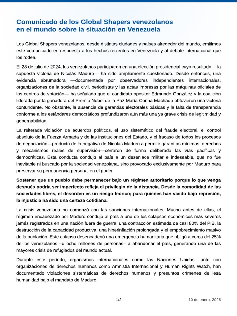 Comunicado Shapers Español | PDF | Nicolás Maduro | Democracia